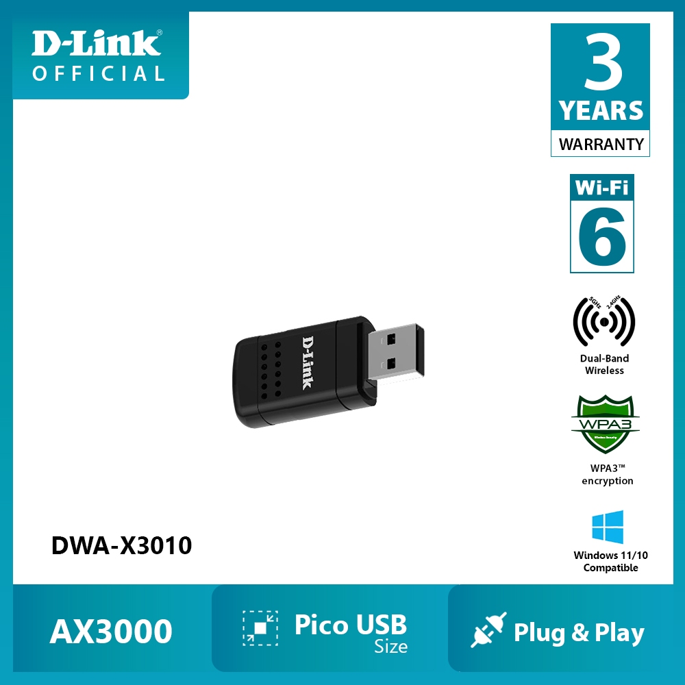 D-Link Dual Band 802.11ax Wi-Fi 6 AX3000 Mini Wireless USB 3.0 Receiver ...