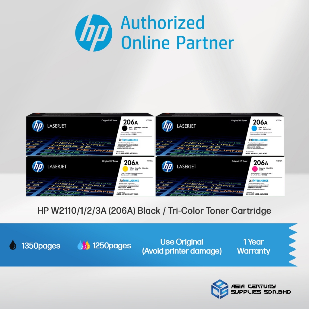 HP 206A Black/ Cyan/ Magenta/ Yellow Original Laser Toner Cartridge ...