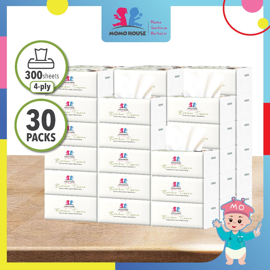 30 Packs Momo House Bamboo Tissue Soft Facial Tisu Paper 75 Pulls x 4 ...