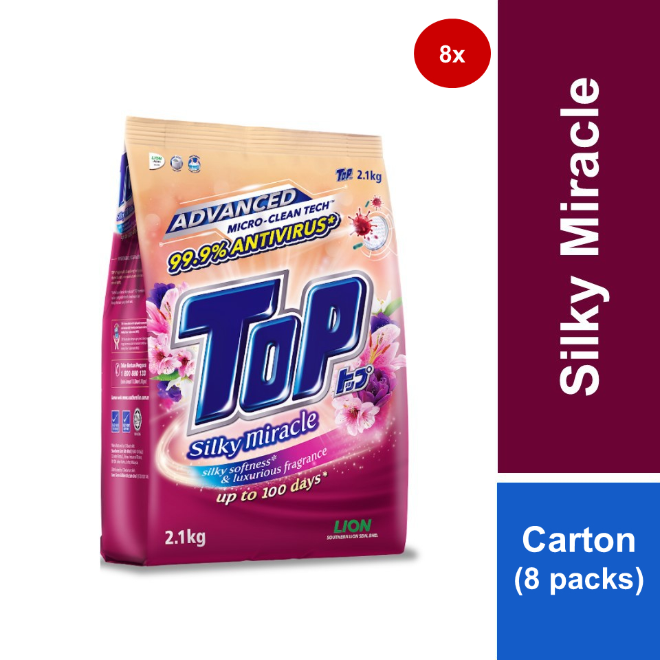 [Carton Deal] Top Powder Laundry Detergent Silky Miracle 2.1kg x8s ...