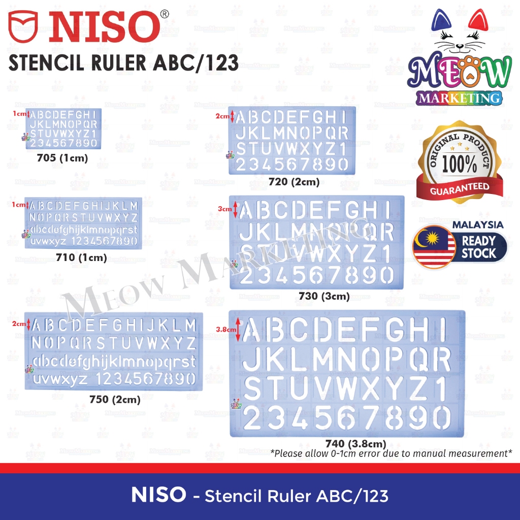 Niso Stencil Ruler Plate Alphabet Numbering - 705 / 710 / 720 / 730 ...