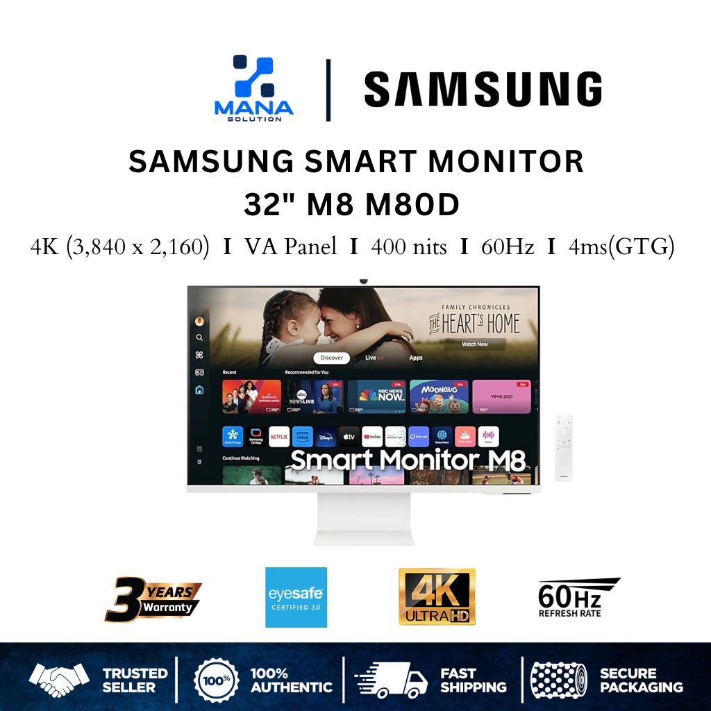 SAMSUNG LS32DM801UEXXS 32" M8 M80D SMART MONITOR ( 32" VA UHD / 4MS / 60HZ / WIFI / BLUETOOTH ...