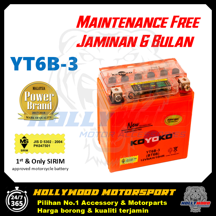 BATERI MOTOSIKAL YT6B-3 KOYOKO FOR ADV150 ADV160 PCX150 RS150 RS-X150 ...