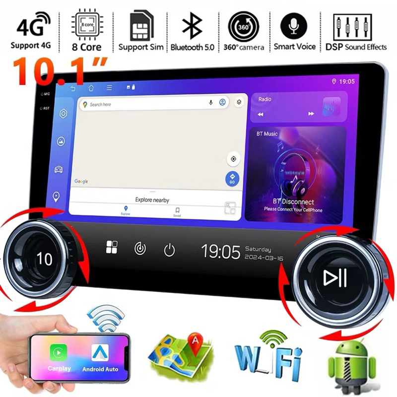 Dual knob Car Android Player 10 inch CarPlay 8core processor Double ...