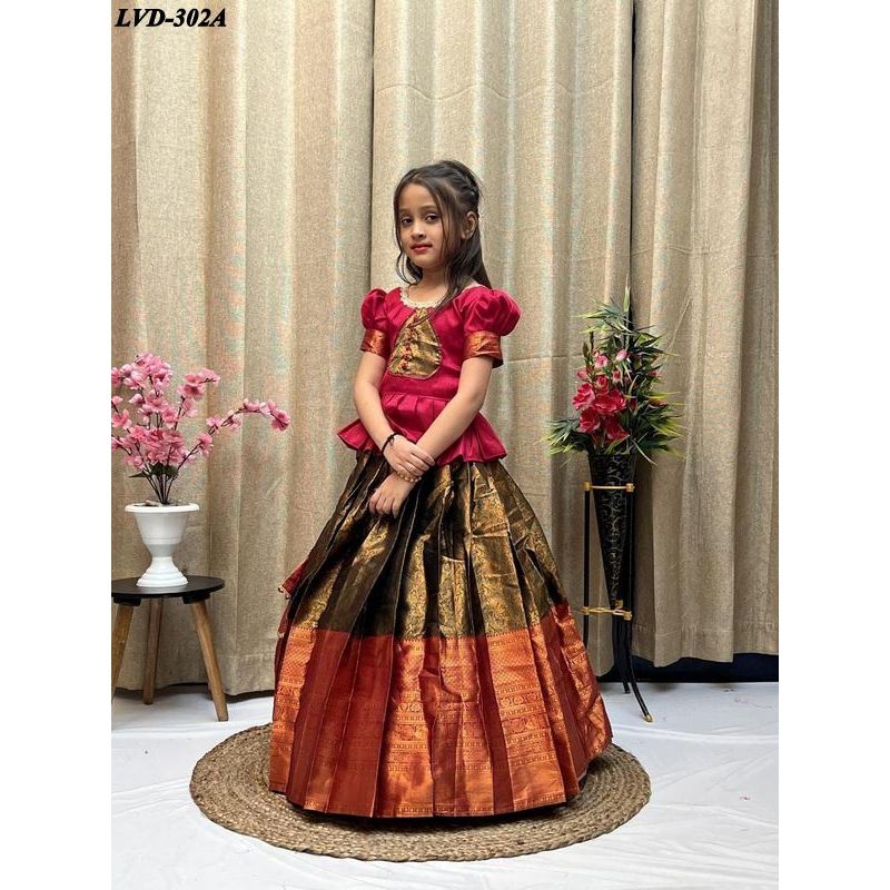 LVD-302~Kids Wear South Indian traditional Pattu Pavadai Cotton Silk ...