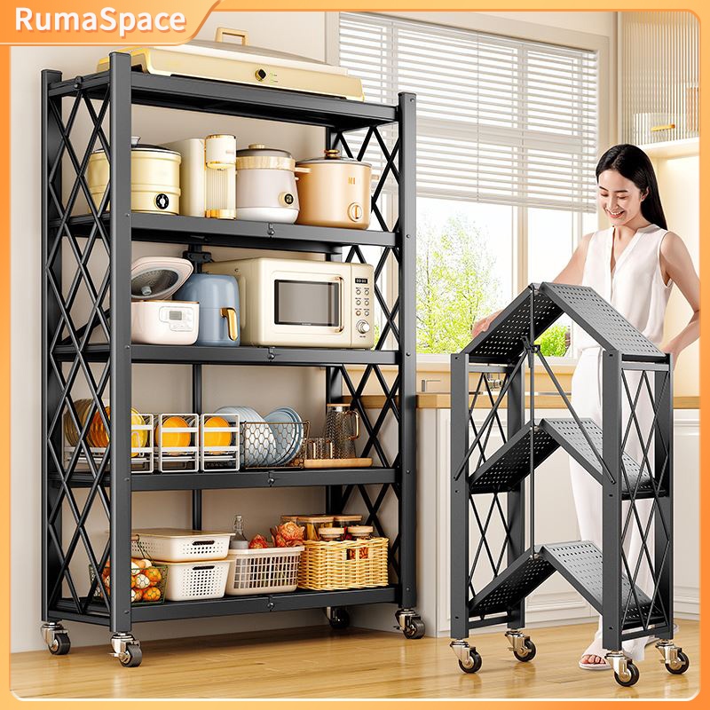 Foldable Storage Rack With Wheel Rak Dapur Rak 3/4/5 Rack Rak Barang ...