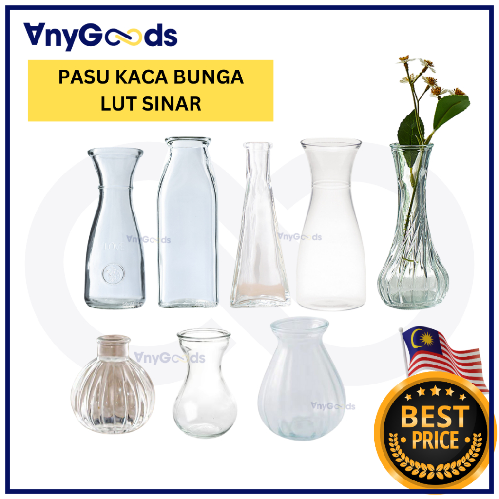 AnyGoods Nordic Transparent Glass Vase Dry Vase / Pasu Kaca Bunga Lut ...