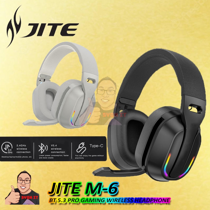 JITE M-6 ANC Pro Gaming Wireless Headphone RGB Bluetooth 5.4 ...