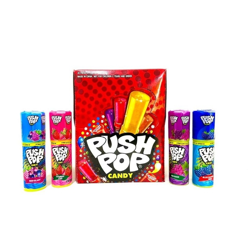 14g Push Pop Candy Fruit Berry Blast Blue Raspberry Grape Strawberry ...