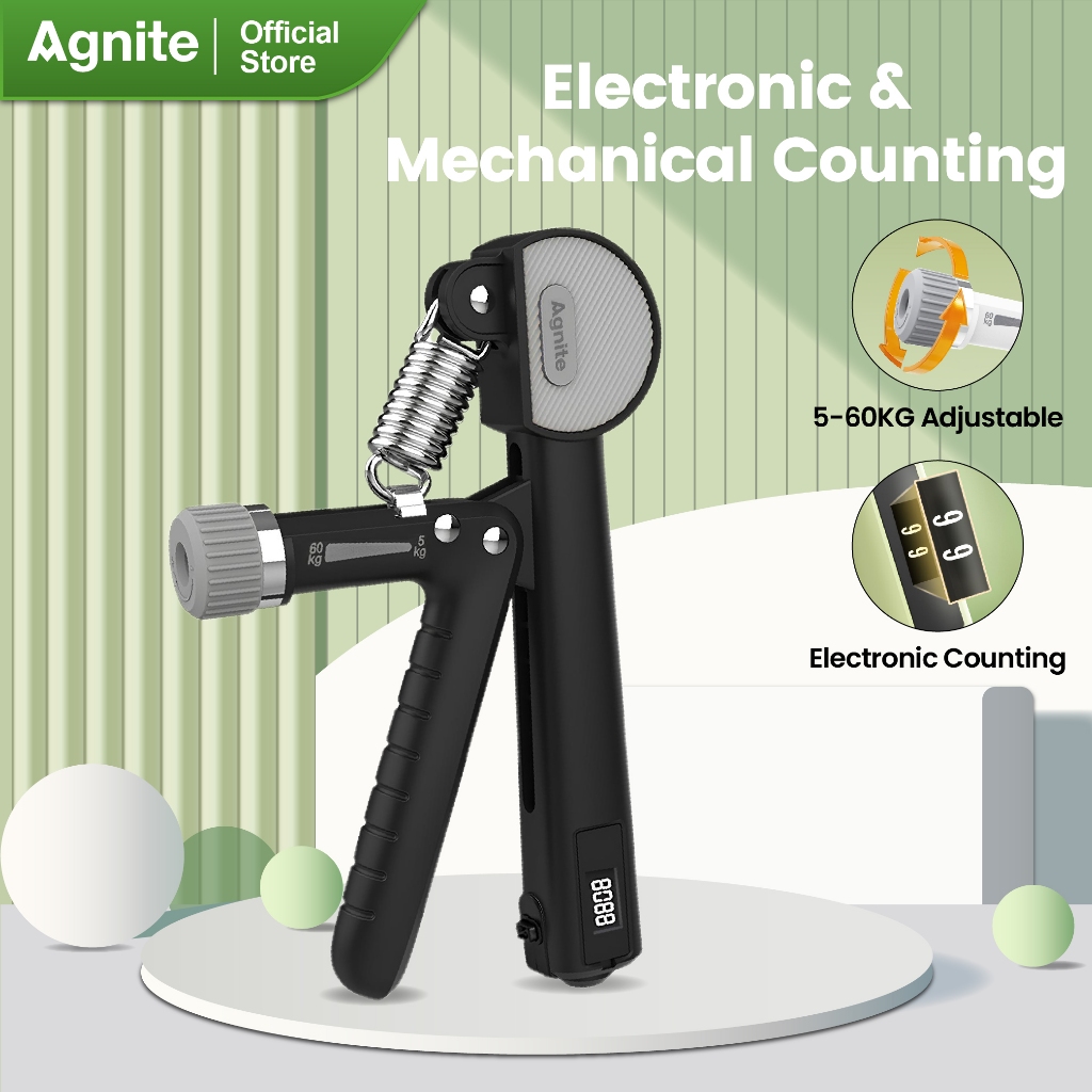 Agnite Electronic Counting Hand Grip 5kg-60kg Adjustable Force Gym ...