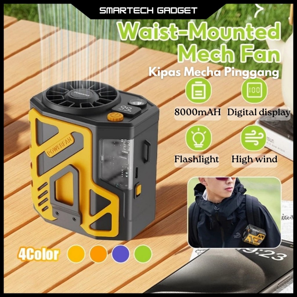 Mecha Neck Waist Mini Fan Multifunction Outdoor Camping Fan LED ...