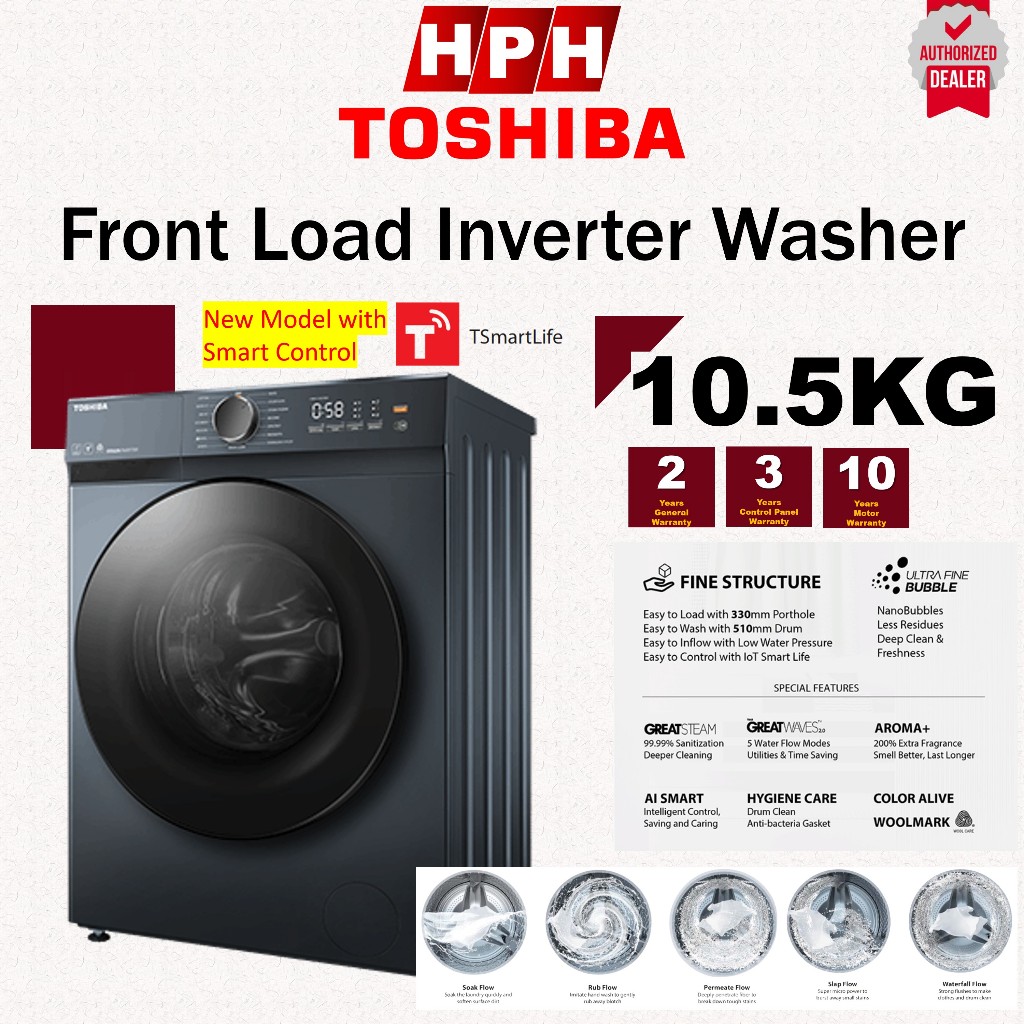 Toshiba Front Loading Washing Machine (7kg - 10.5kg) TW-T21BU105UWM / TW-E85BUT21UWM / TW ...
