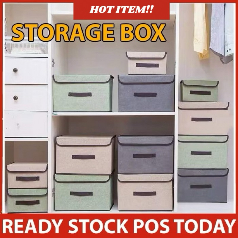 🔥 Storage Box Foldable Linen Cloth Storage Box Kotak Simpanan Simpan ...