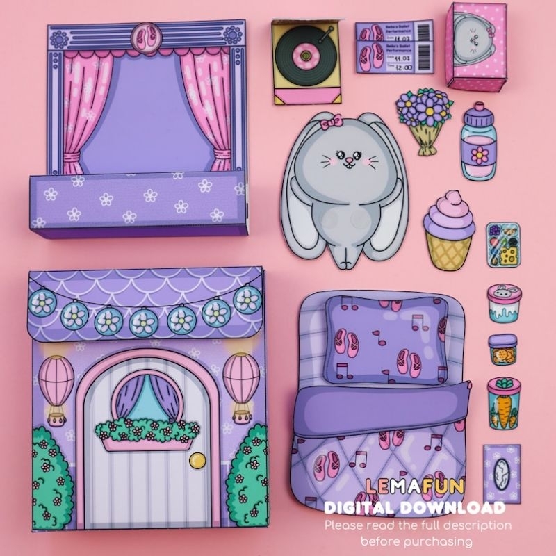 Paper Doll Bunny DollHouse /Mainan/Education/Busy Book/Quietbook/Mainan ...