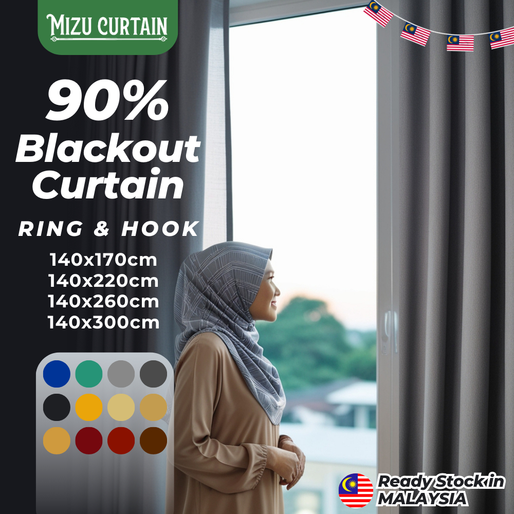 MIZU 90% Blackout Curtain Tebal Langsir Ready Made Langsir Blackout Curtain Ring Hook 窗簾 ...