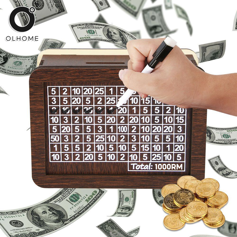 Modern Money Saving Box Wood Money Bank with number on the box Tabung ...