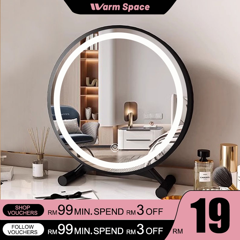 LED Makeup Mirror Vanity Mirror Cermin Bulat Cermin Makeup Countertop ...