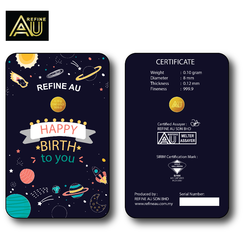 Refine Au 0.10gm 999.9 Happy Birthday Pure Gold Coin (Accredited by ...