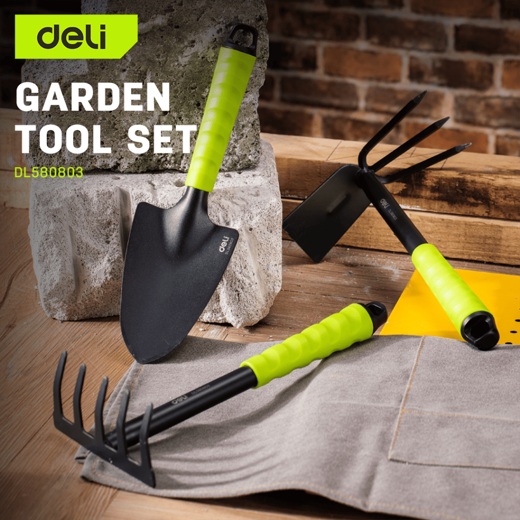 DELI 3 Pcs Garden Tool Set (12" / Wide Shovel / Narrow Shovel / Rake ...