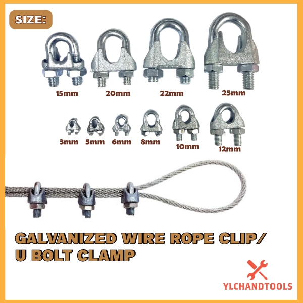 GALVANIZED WIRE ROPE CLIP / U-BOLT ROPE CLAMP / U-TYPE CLAMP CLIP (15mm ...