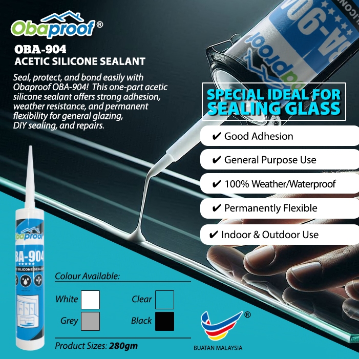 OBAPROOF OBA-904 ACETIC SILICONE SEALANT FOR GLASS 280GM WATERPROOF ...