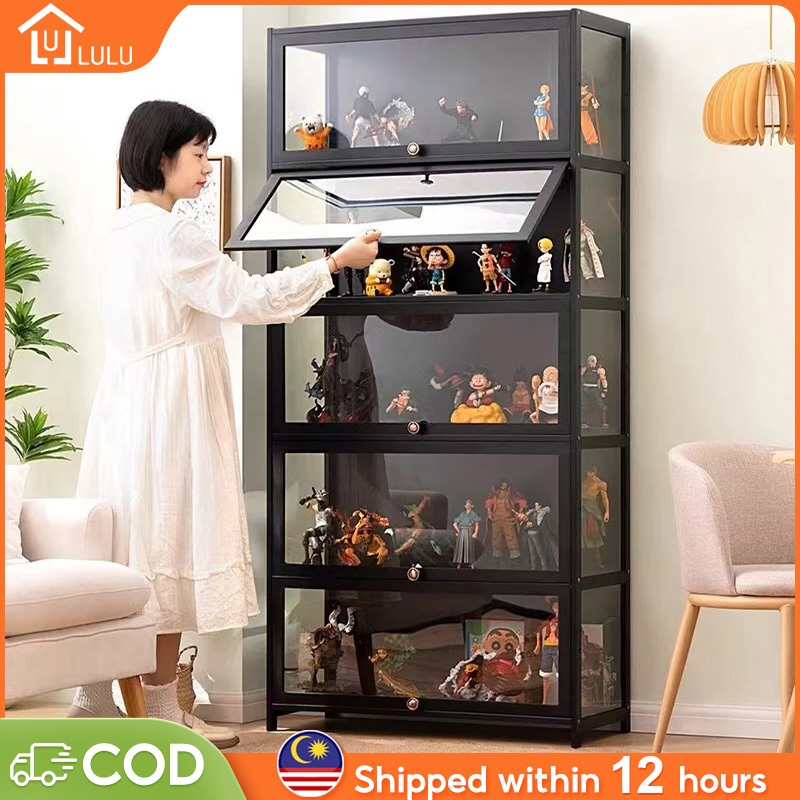LULU Display Cabinet Almari Kaca Display 3/4/5 Layers Transparent Glass ...