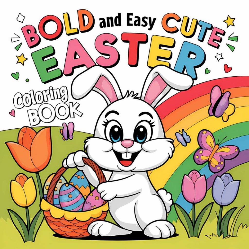 B024 Bold & Easy Cute Easter Coloring Book Printable PDF Digital ...