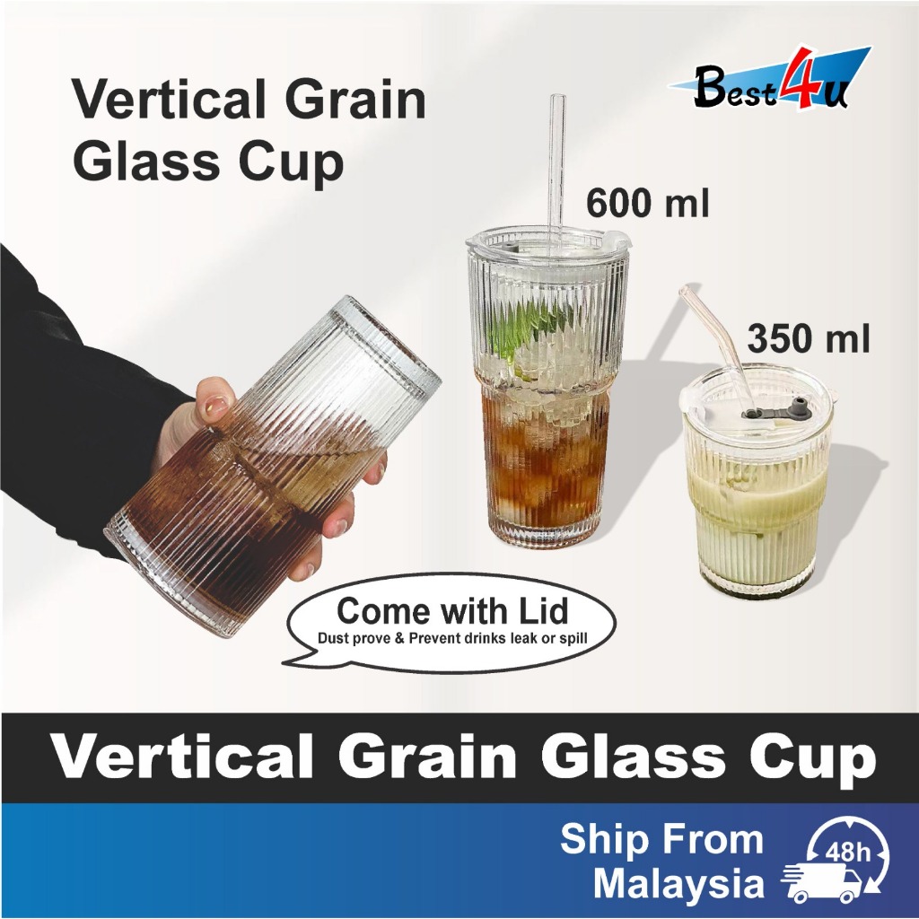 BEST4U Glass Cups With Lid and Glass Straw | High Borosilicate Glass Tumbler | Shopee Malaysia