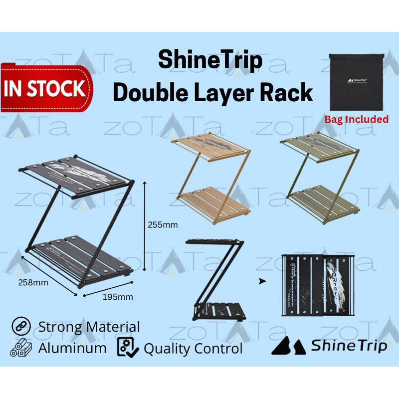Aluminium Shine Trip Storage Rack Table Top Camping Foldable shelf With ...