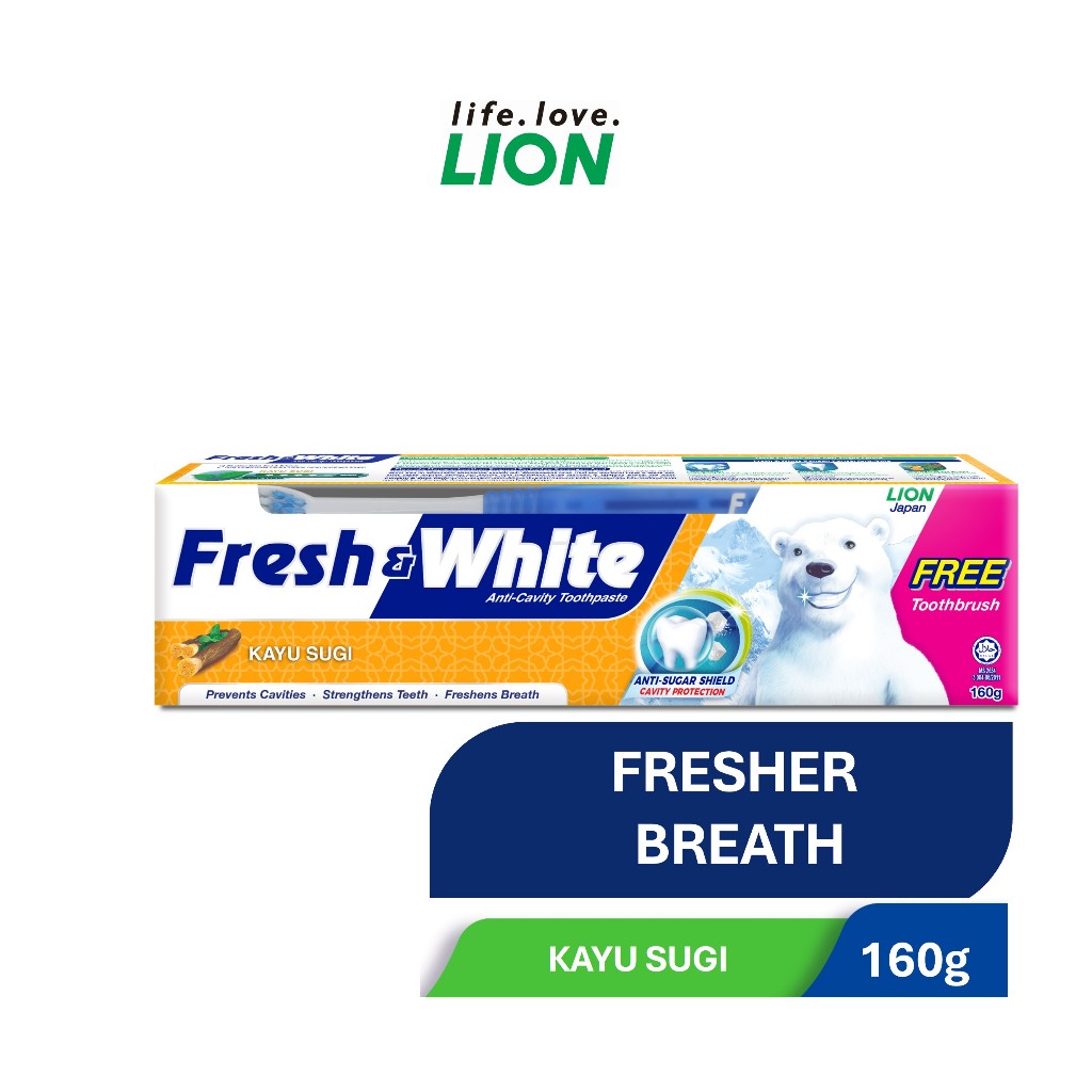 Fresh & White Toothpaste Kayu Sugi 160g + Toothbrush | Shopee Malaysia