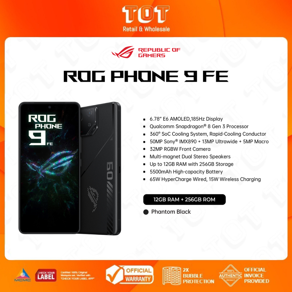 ASUS ROG 9 FE 5G Smartphone (12GB+256GB) Snapdragon 8 Gen 3 l 6.78 ...