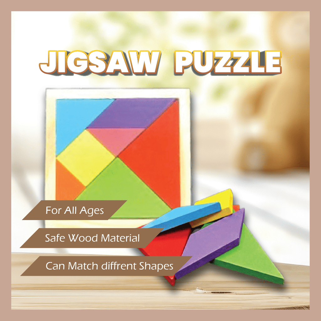 【LARGE】DIY Tangram Kids Wooden Colored Intellectual Puzzle Tangram ...