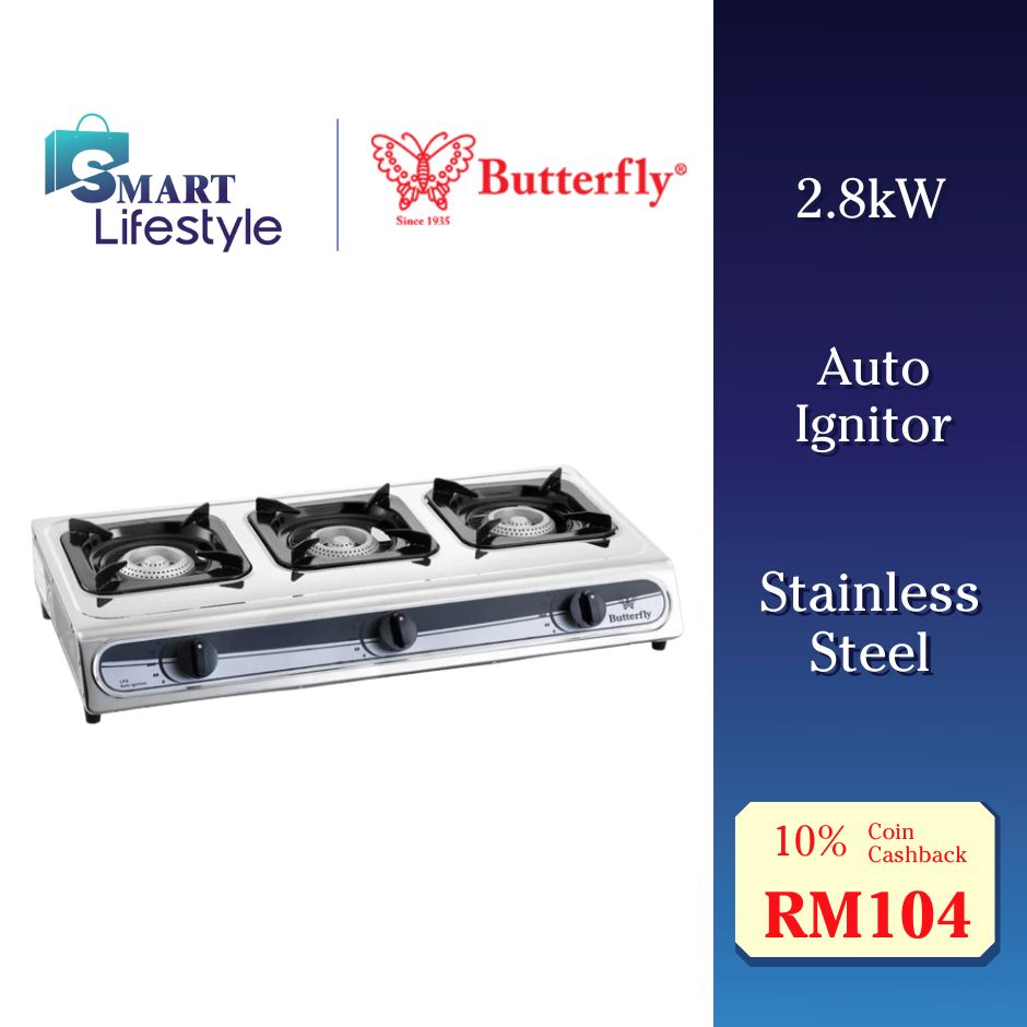 Butterfly 2.8kW Triple Gas Stove BGC-3011L | Shopee Malaysia
