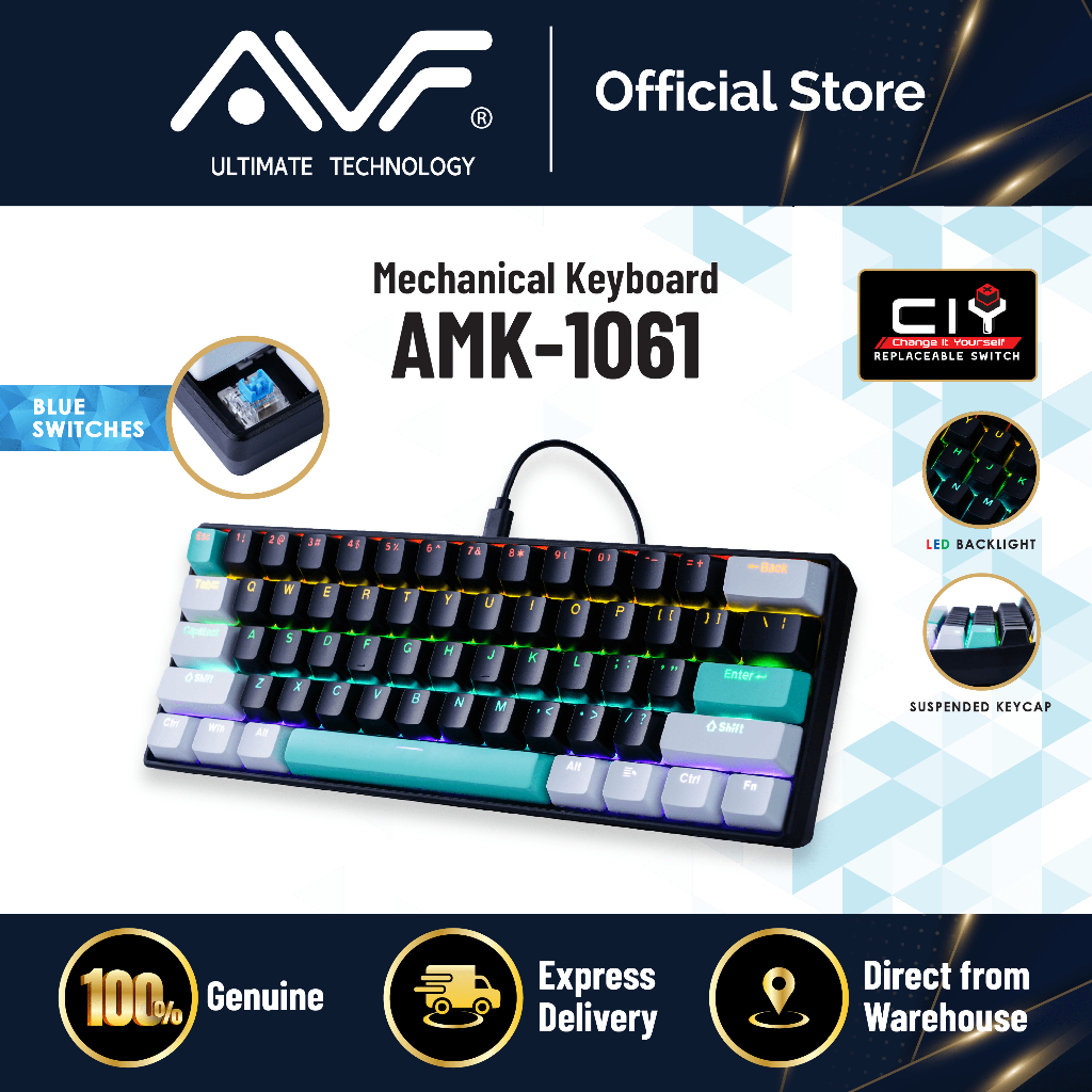 AVF AMK-1061 MECHANICAL KEYBOARD (BLUE/ORANGE) | Shopee Malaysia