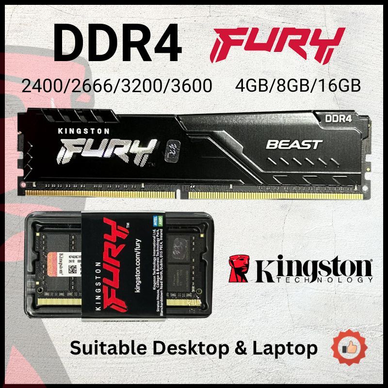 [Local Stock] Kingston Fury Beast DDR4 2400Mhz 2666Mhz 3200Mhz 3600Mhz 4GB 8GB 16GB Desktop ...