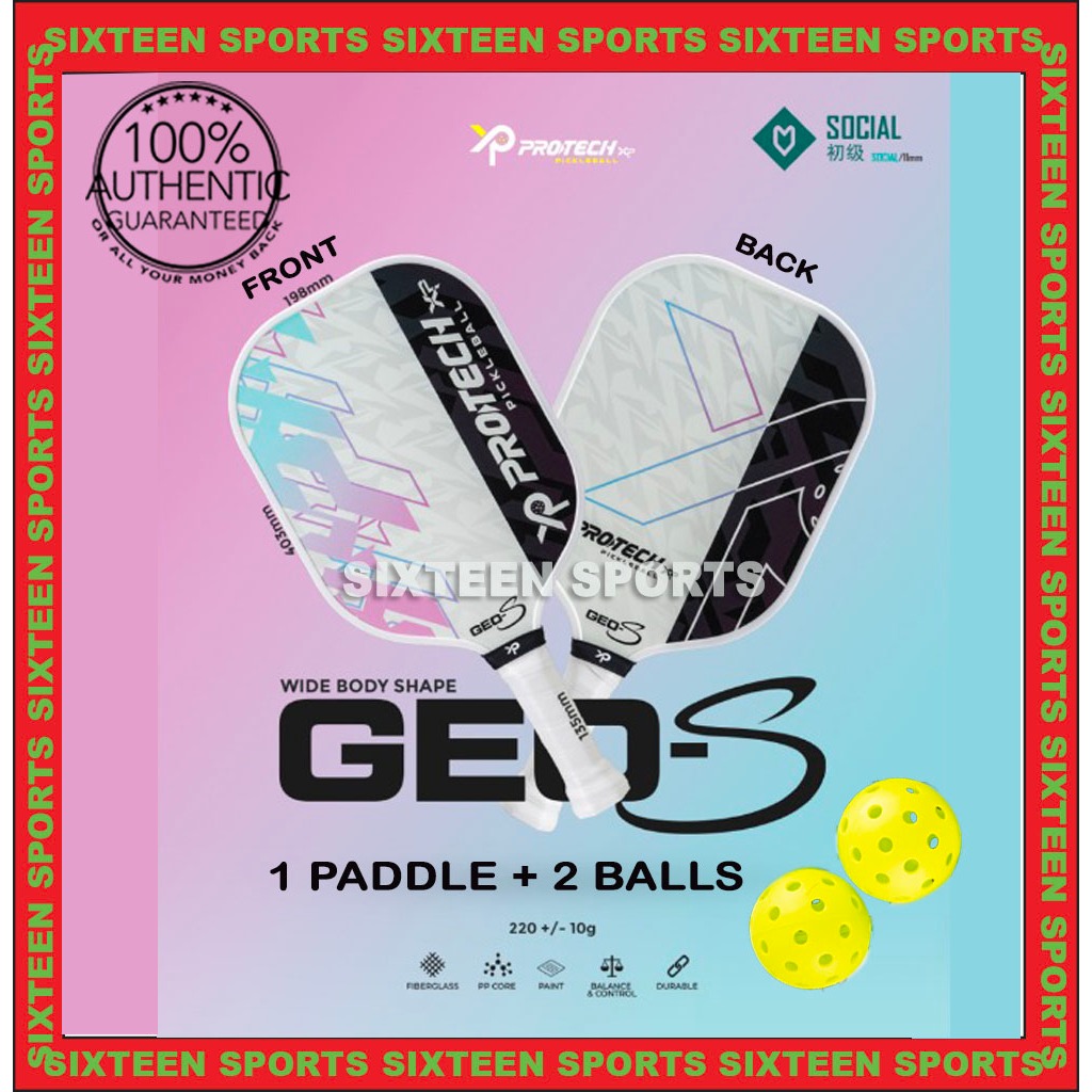 Protech XP Pickleball Paddle "GEO-S" (1 Paddle with Net Cover & 2 Balls ...