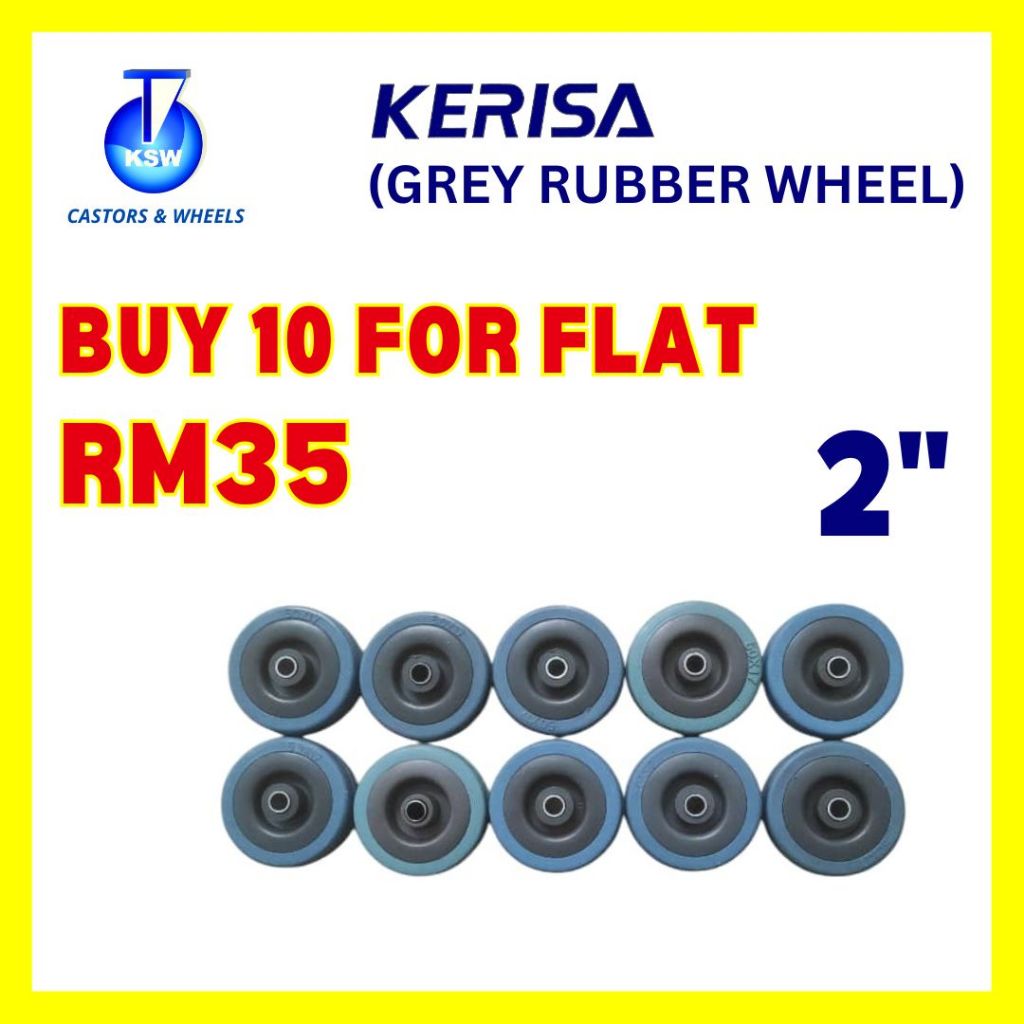 KERISA 2"/50mm Grey Rubber Wheel | Roda Getah Troli DIY Perabot Pasar ...