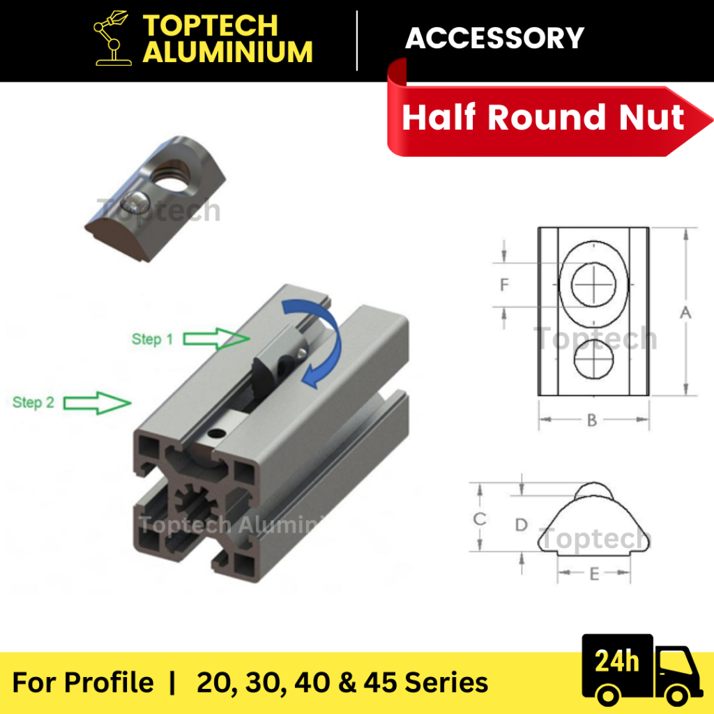 [Ready Stock] Half Round Nut for 20 (M3/M4/M5/M6) / 30 (M4/M5/M6/M8 ...