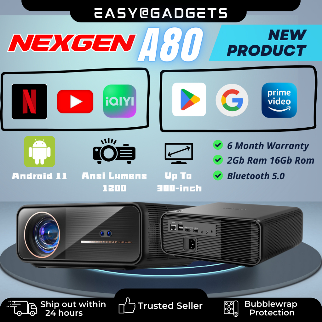 NEXGEN NEW MODEL A80 Projector Android 11 With Auto Focus And Android ...