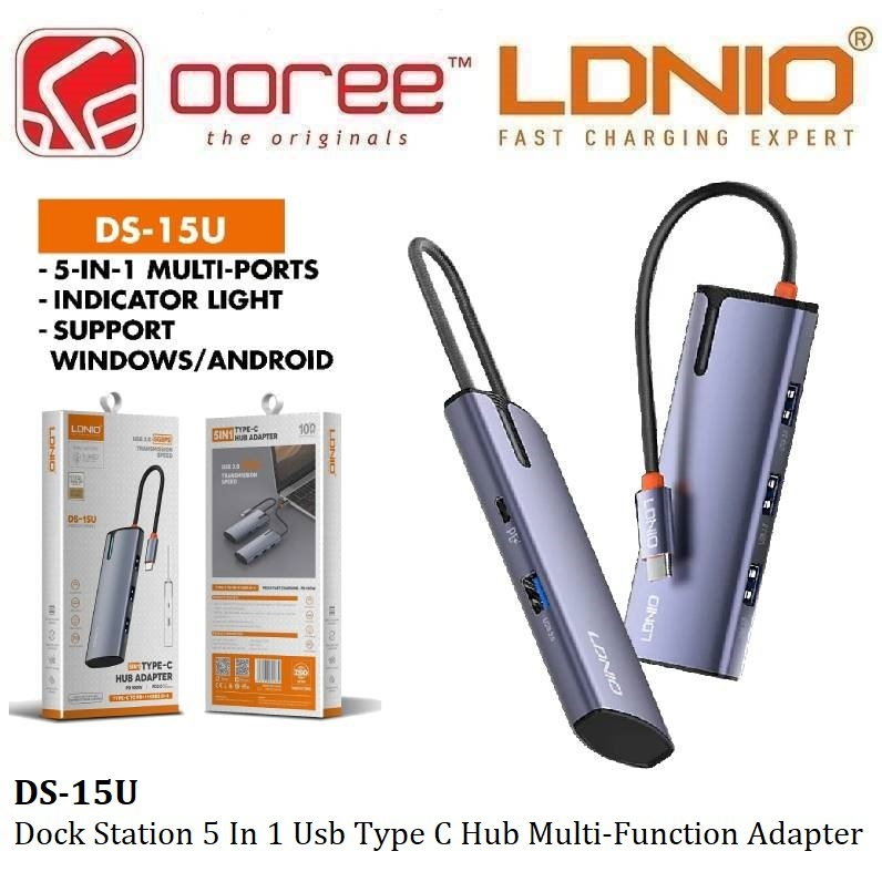 LDNIO PD100W DS-15U 5-IN-1 MULTI-PORTS USB TYPE-C HUB ADAPTER / DS-15H ...