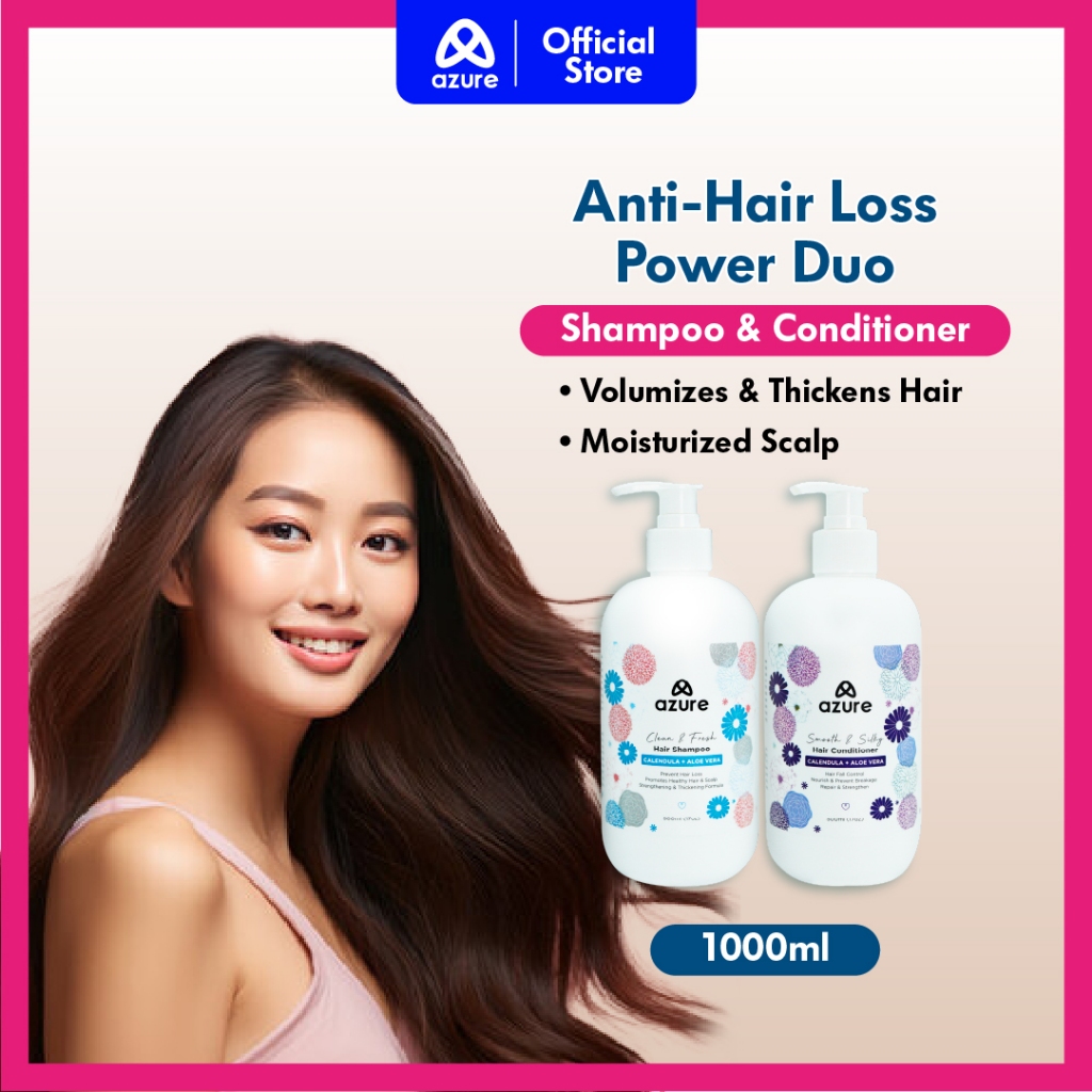 AZURE 100% Natural Anti-Hair Fall Shampoo & Hair Conditioner 1000ml Anti-Scalp Anti-Hair ...