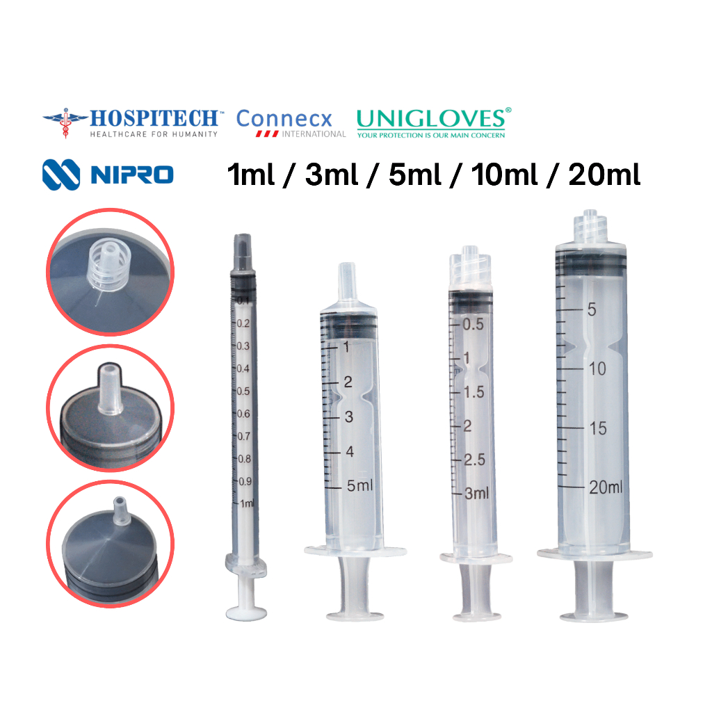 Syringe Picagari Luer Lock & Luer Slip 1pc — 1ml, 3ml, 5ml, 10ml, 20ml, Sterile Nipro Connecx ...