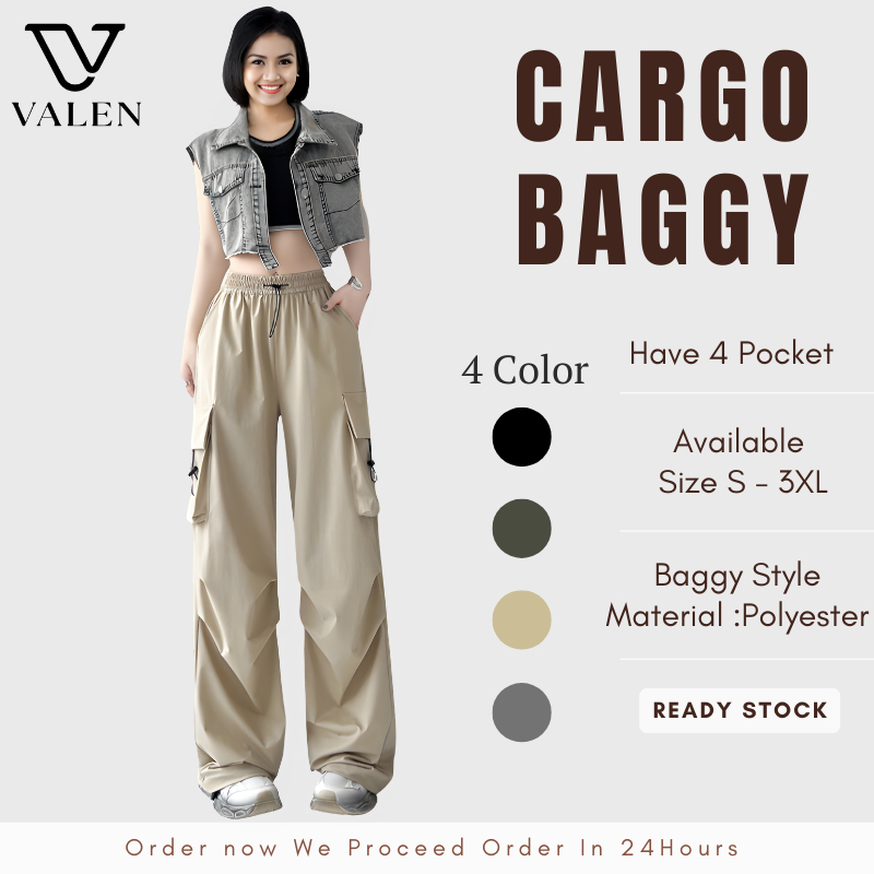 VALEN Seluar Kargo Wanita Baggy Style Dengan 4 Pocket Sesuai Untuk ...