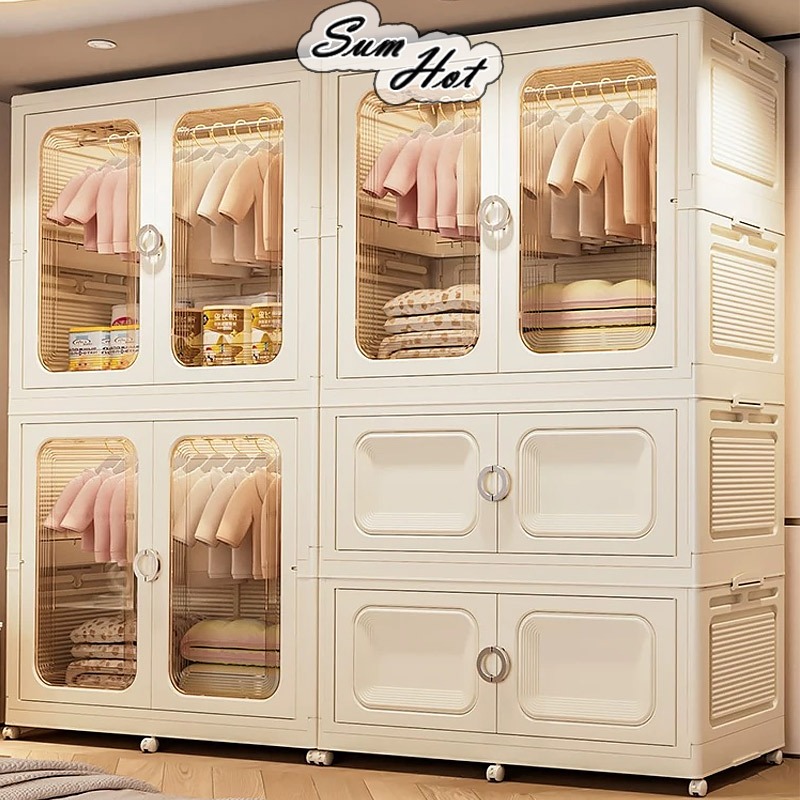 L75-90cm 2 Doors Wardrobe Storage Versatile Foldable Stackable Storage ...