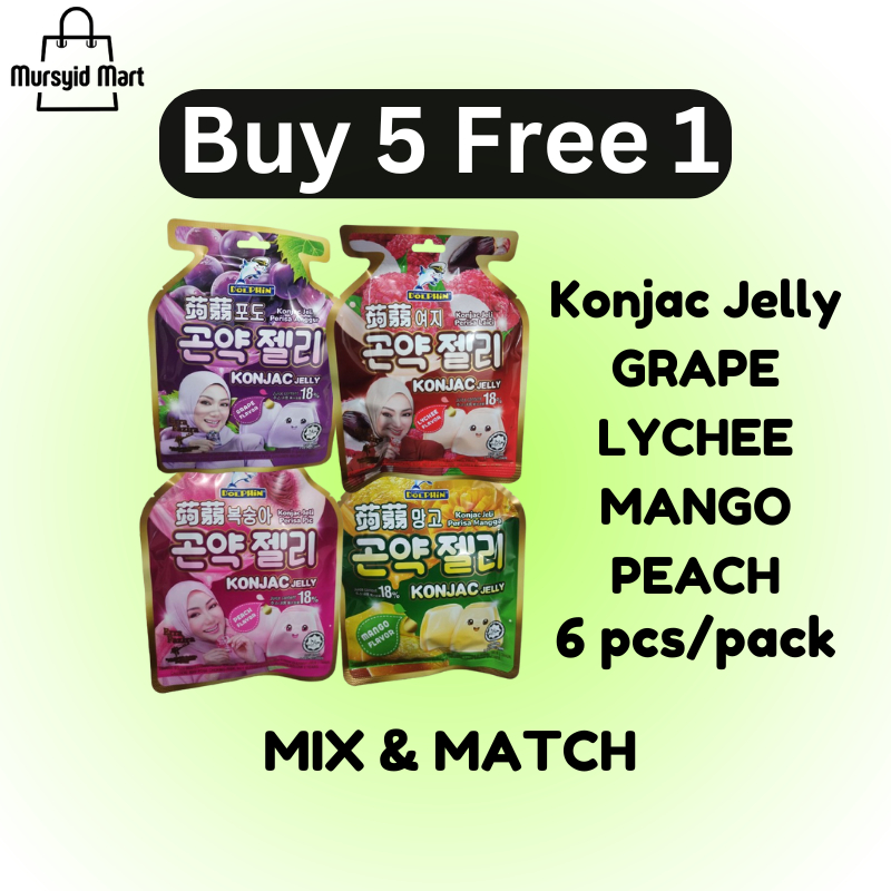 DOLPHIN Konjac Jelly Assorted flavour Grape, Mango, Lychee, Peach Small Pack (6pcs x 20g ...