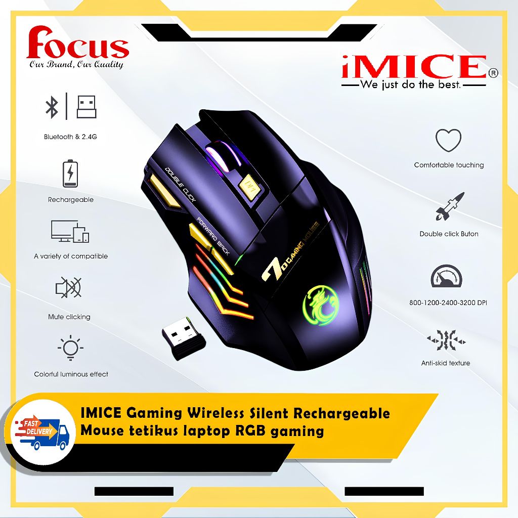 IMICE Gaming Wireless Silent Rechargeable Mouse tetikus laptop RGB ...