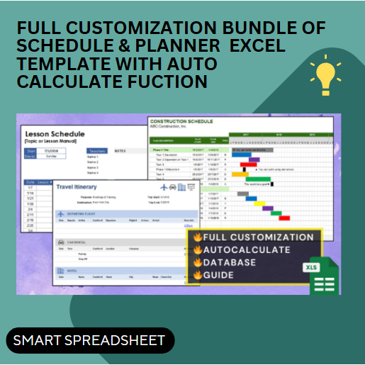 Full Customization BUNDLE OF Schedule & Planner Excel Template WITH Auto Calculate FUNCTION ...