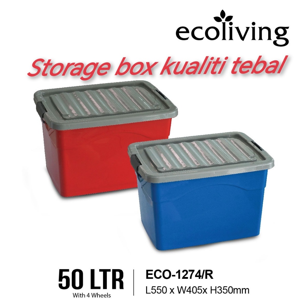 ECO-1274/R ECO living 50L storage box kualiti tebal dengan roda ...