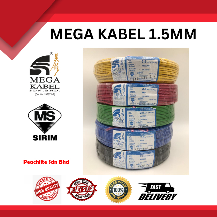Mega Kabel PVC Cable 1.5MM² Insulated 100% Pure Copper Cable (SIRIM ...