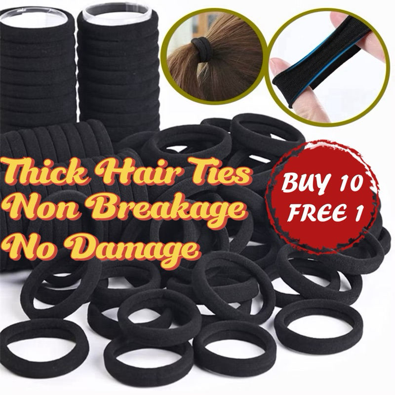 🇲🇾High Quality Elastic Hair Tie Ponytail Holders Hair Band Black ...